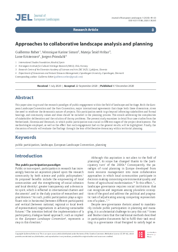 (PDF) Approaches to collaborative landscape analysis and planning