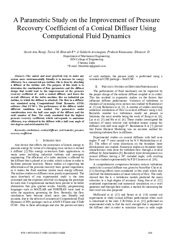 (PDF) A Parametric Study on the Improvement of Pressure Recovery Coefficient of a Conical ...