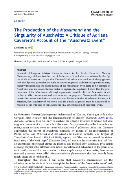 (PDF) The Production of the Muselmann and the Singularity of Auschwitz ...