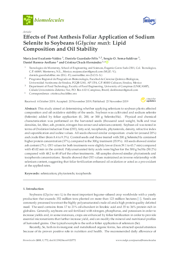(PDF) Effects of Post Anthesis Foliar Application of Sodium Selenite to ...