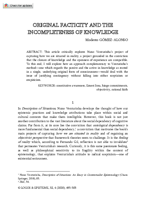 (PDF) ORIGINAL FACTICITY AND THE INCOMPLETENESS OF KNOWLEDGE
