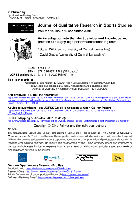 (PDF) Stuart Wilkinson and David Grecic (2020) An investigation into ...