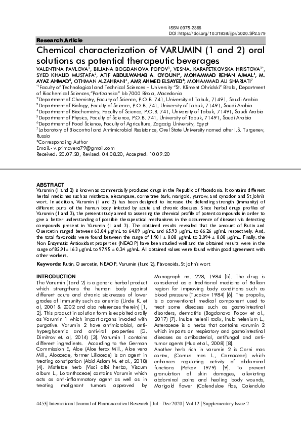 (PDF) Chemical characterization of VARUMIN (1 and 2) oral solutions as ...