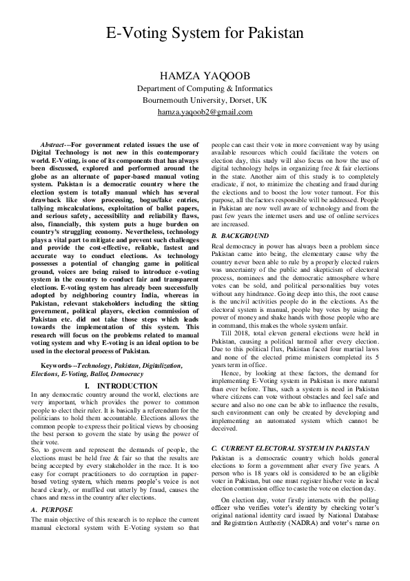 (PDF) E-Voting System for Pakistan