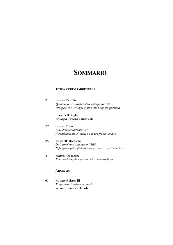 (PDF) S. Bertolini (a cura di), "Etica e crisi ambientale"