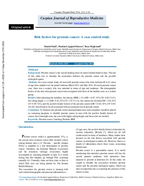 (PDF) Risk factors for prostate cancer: A case control study