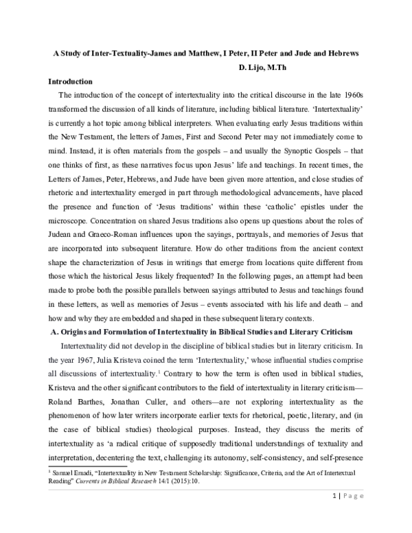 (DOC) A Study of Inter-Textuality- James and Matthew, I Peter, II Peter and Jude and Hebrews