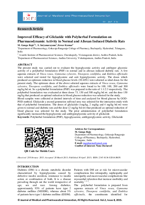 (PDF) Improved Efficacy of Gliclazide with Polyherbal Formulation on Pharmacodynamic Activity in ...