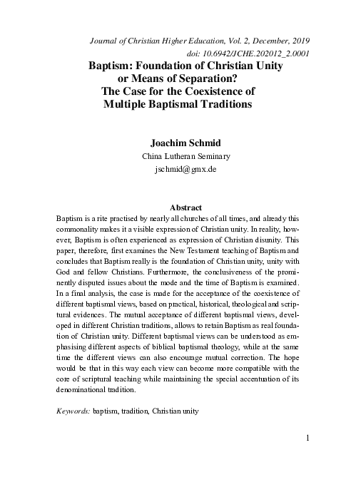 (PDF) Baptism: Foundation of Christian Unity or Means of Separation ...