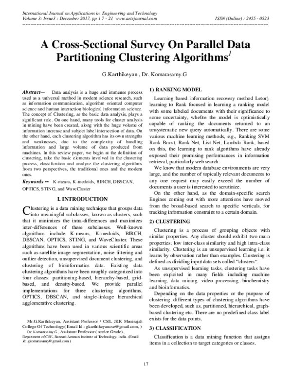(PDF) Cross sectional Survey On Parallel Data Partitioning Clustering Algorithms