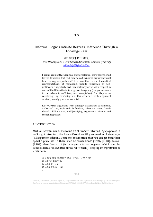(PDF) Informal Logic’s Infinite Regress: Inference Through a Looking-Glass