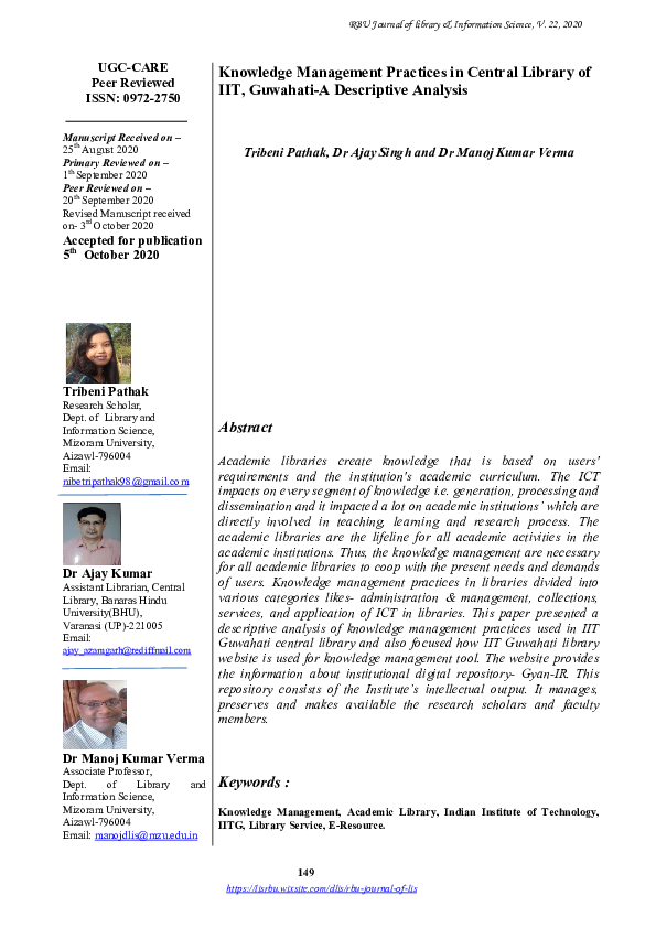 (PDF) Knowledge Management Practices in Central Library of IIT, Guwahati-A Descriptive Analysis