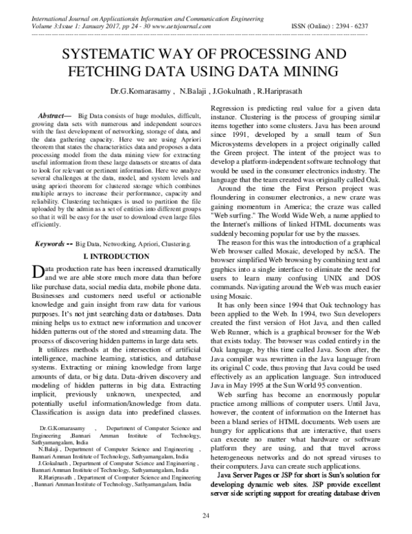 (PDF) Systematic Way Of Processing And Fetching Data Using Data Mining ...