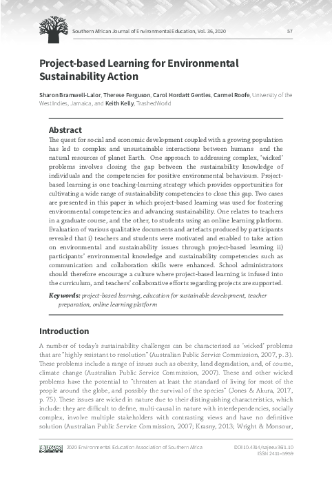 (PDF) Project-based Learning for Environmental Sustainability Action