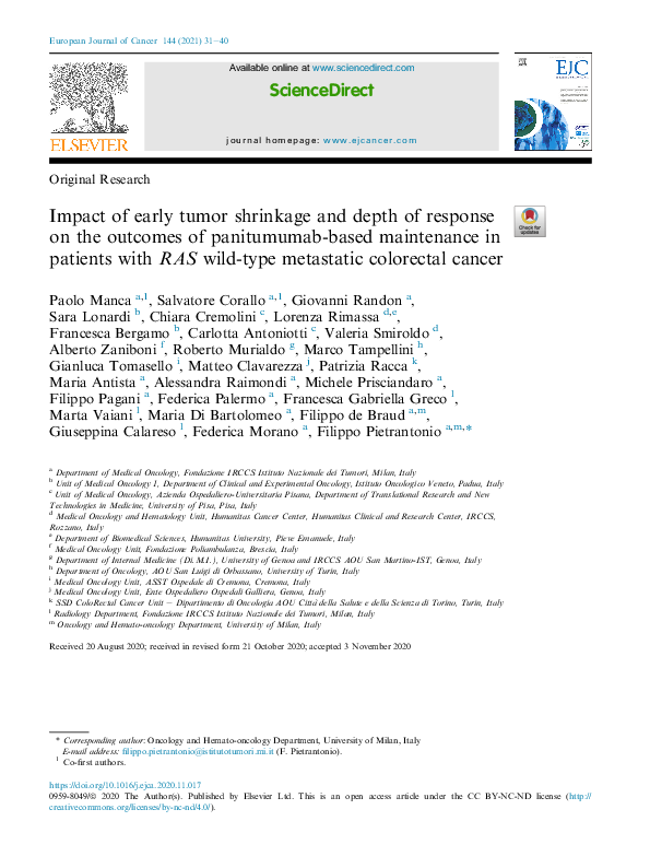 (PDF) Original Research Impact of early tumor shrinkage and depth of response on the outcomes of ...