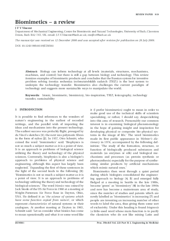 (PDF) Biomimetics -a review
