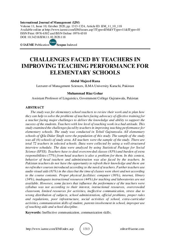 (PDF) CHALLENGES FACED BY TEACHERS IN IMPROVING TEACHING PERFORMANCE ...