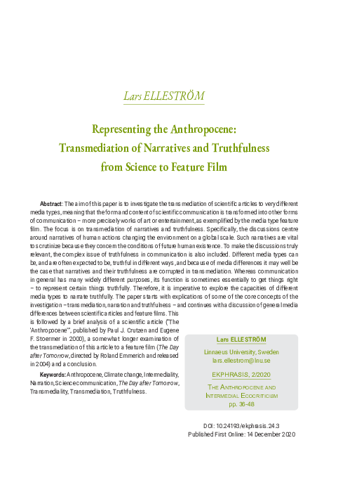 (PDF) Representing the Anthropocene: Transmediation of Narratives and ...