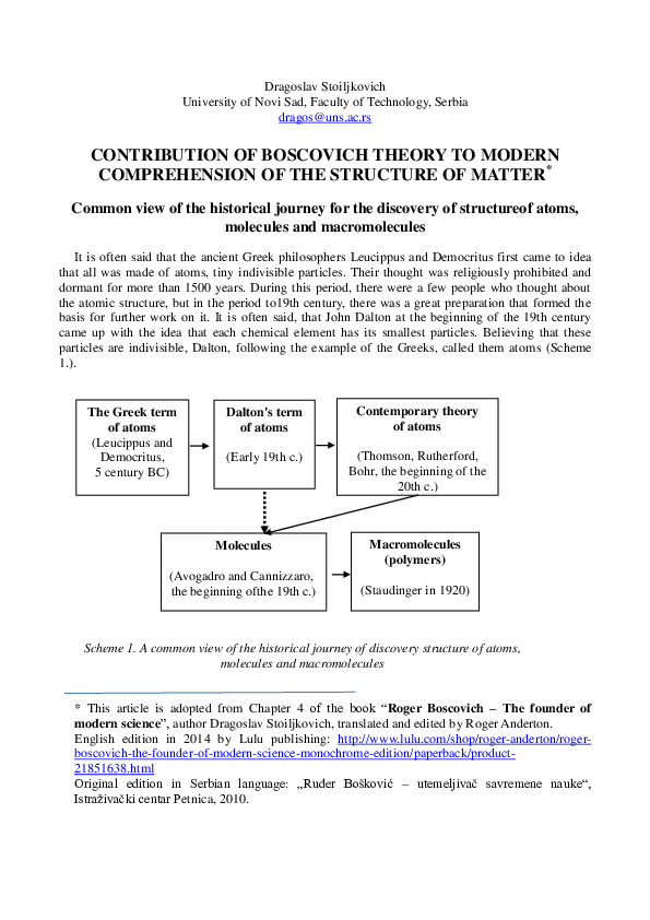 (PDF) CONTRIBUTION OF BOSCOVICH THEORY TO MODERN COMPREHENSION OF THE ...
