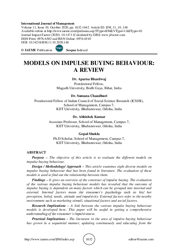 (PDF) MODELS ON IMPULSE BUYING BEHAVIOUR: A REVIEW