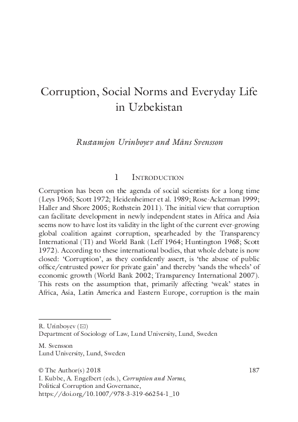 (PDF) Corruption, Social Norms and Everyday Life in Uzbekistan
