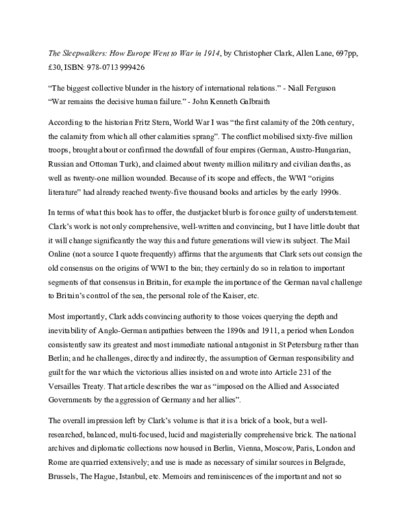 (DOC) Essay "Muddling into War". Based on "The Sleepwalkers - how ...