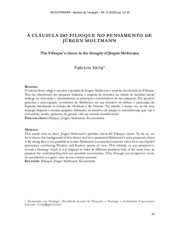 (PDF) A CLÁUSULA DO FILIOQUE NO PENSAMENTO DE JÜRGEN MOLTMANN The ...