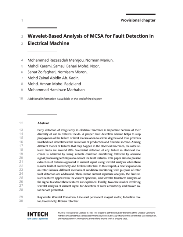 Pdf Wavelet Based Analysis Of Mcsa For Fault Detection In Electrical