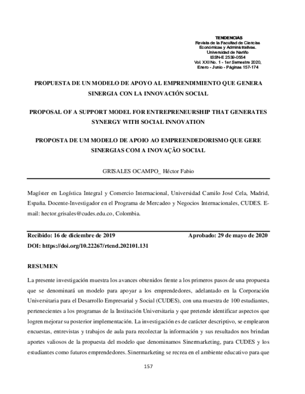 (PDF) Propuesta de un modelo de apoyo al emprendimiento que genera ...