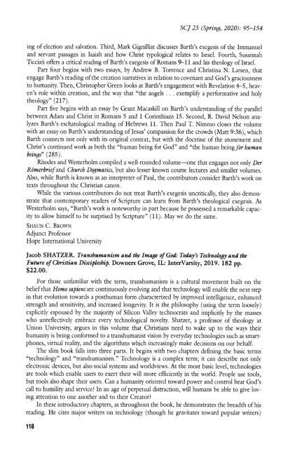 (PDF) Review of Jacob Shatzer, Transhumanism and the Image of God