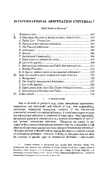 (PDF) IS INTERNATIONAL ARBITRATION UNIVERSAL? | Halil Rahman Basaran ...