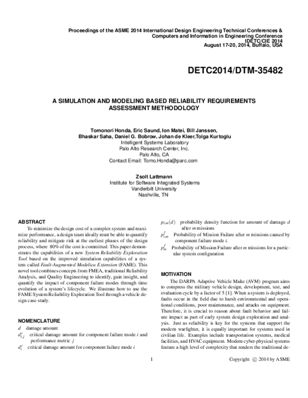 (PDF) A Simulation and Modeling Based Reliability Requirements Assessment Methodology