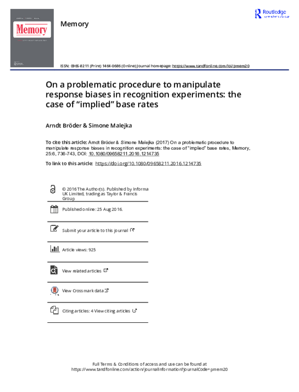 (PDF) On a problematic procedure to manipulate response biases in ...