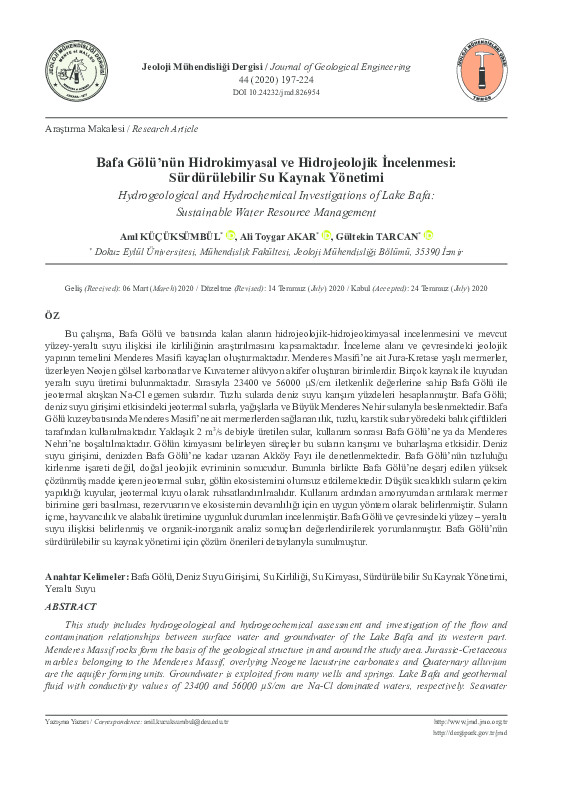(PDF) Hydrogeological and Hydrochemical Investigations of Lake Bafa ...