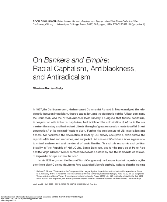 (PDF) On Bankers and Empire: Racial Capitalism, Antiblackness, and ...