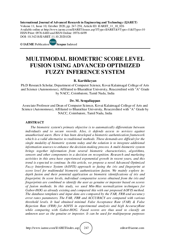 Pdf Multimodal Biometric Score Level Fusion Using Advanced Optimized