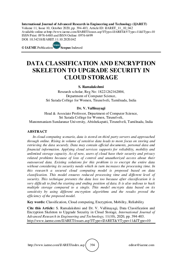 (PDF) DATA CLASSIFICATION AND ENCRYPTION SKELETON TO UPGRADE SECURITY ...