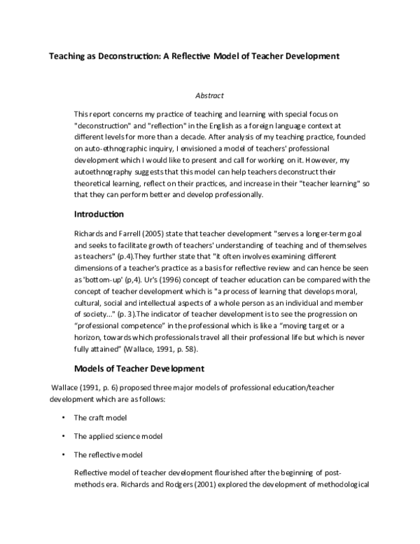 (DOC) Teaching as Deconstruction: A Reflective Model of Teacher Development