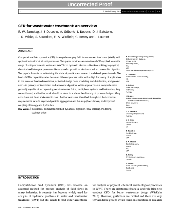 (PDF) CFD for wastewater treatment: an overview