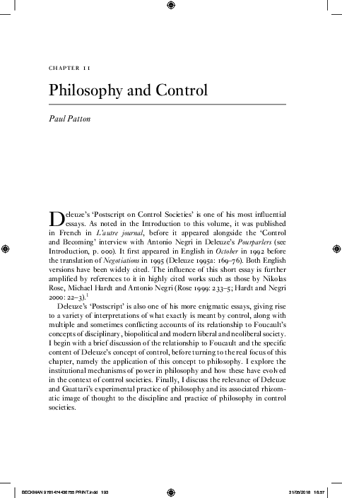 (PDF) Philosophy and Control