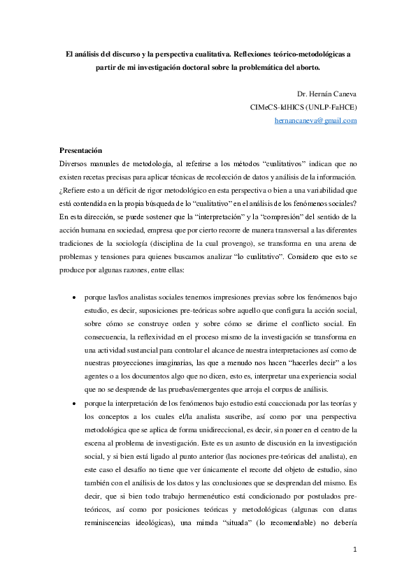 (PDF) El análisis del discurso y la perspectiva cualitativa. Reflexiones teórico-metodológicas a ...