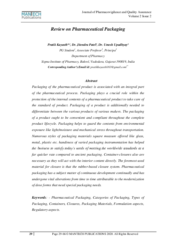 (PDF) Review on Pharmaceutical Packaging