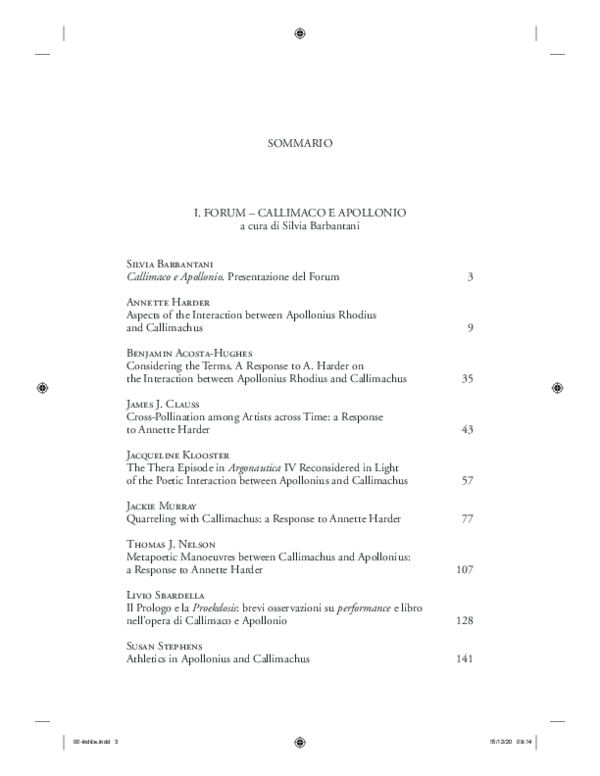 (PDF) Metapoetic Manoeuvres Between Callimachus and Apollonius: A ...