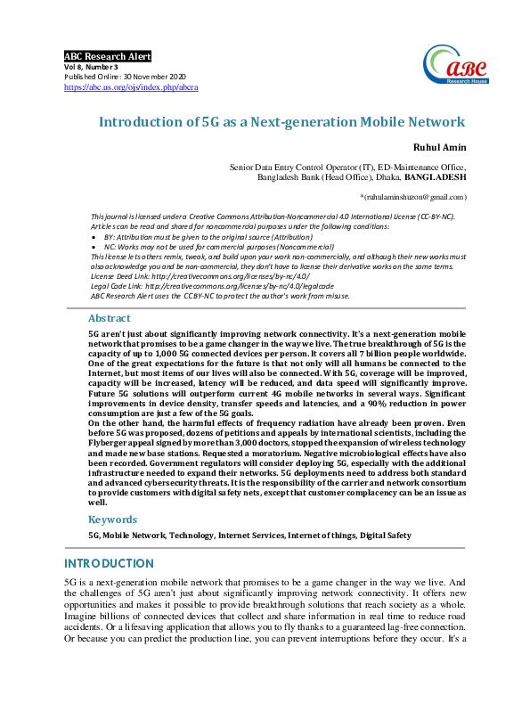(PDF) Introduction of 5G as a Next-generation Mobile Network
