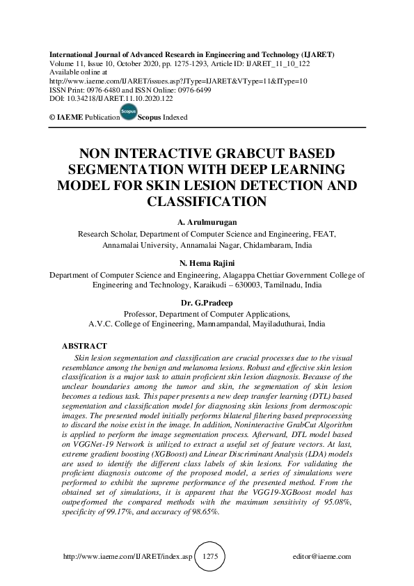 (PDF) NON INTERACTIVE GRABCUT BASED SEGMENTATION WITH DEEP LEARNING MODEL FOR SKIN LESION ...
