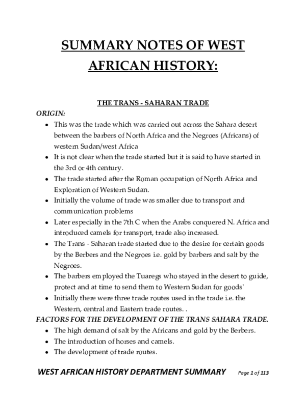(PDF) HISTORY of WEST AFRICA SUMMARISED NOTES