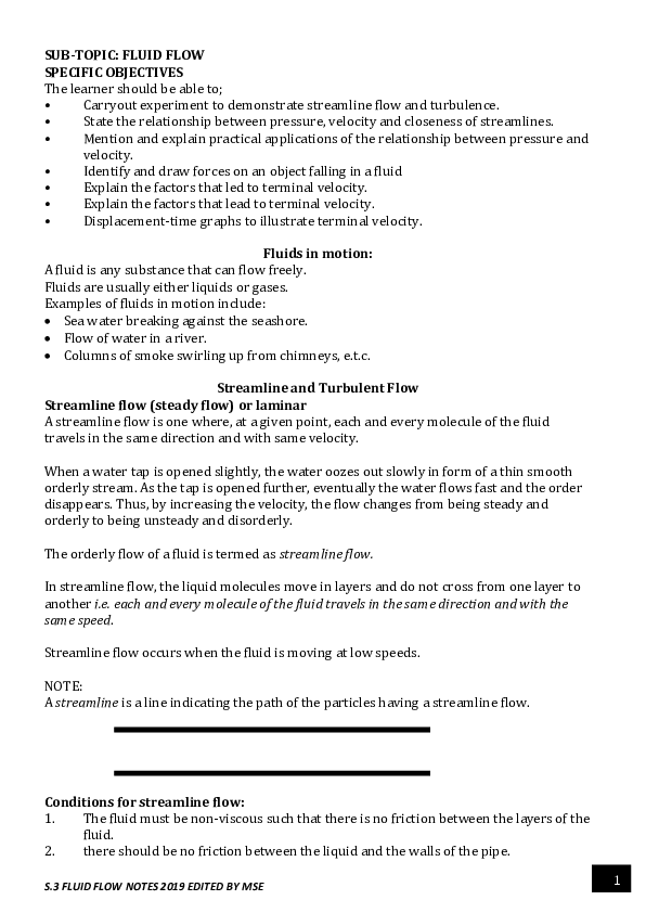 (PDF) S.4 PHYSICS FLUID FLOW NOTES