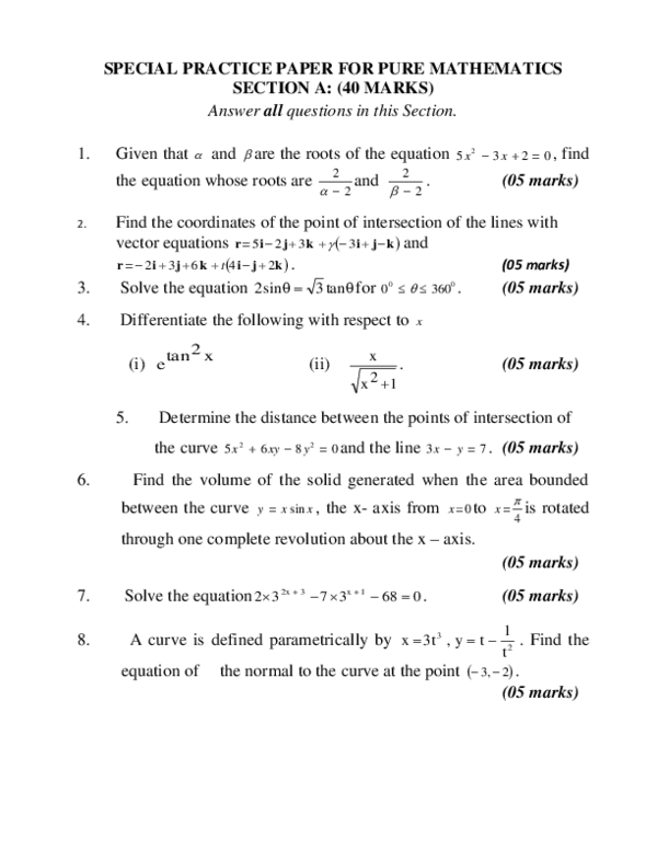 (PDF) S6 Mathematics Revision Test