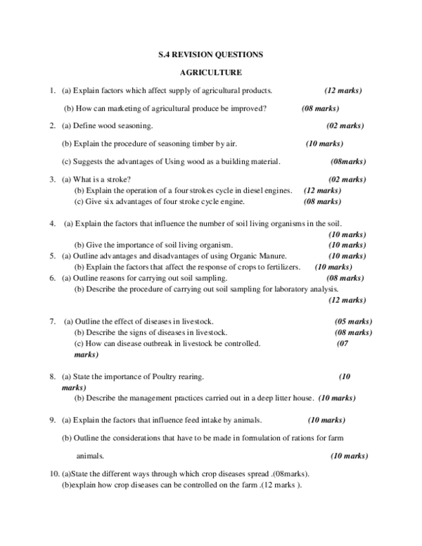 (PDF) S.4 REVISION QUESTIONS AGRICULTURE 1. (a) Explain factors which ...