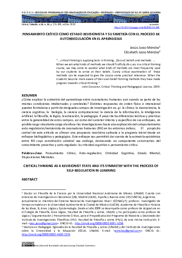 (PDF) PENSAMIENTO CRÍTICO COMO ESTADO REVISIONISTA Y SU SIMETRÍA CON EL PROCESO DE ...